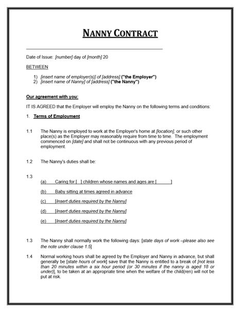 Nanny Contract Template Free Agreement Templates