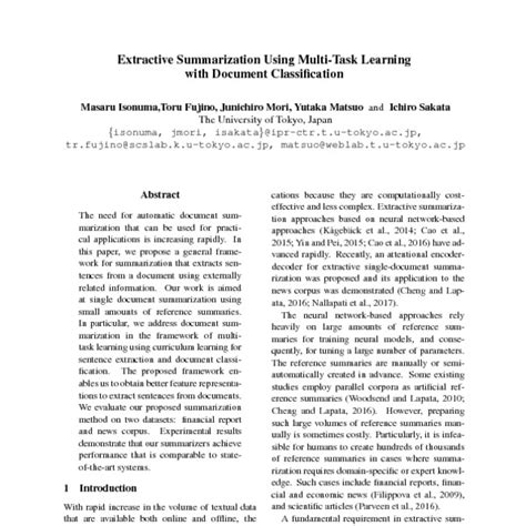 Extractive Summarization Using Multi Task Learning With Document Classification Acl Anthology