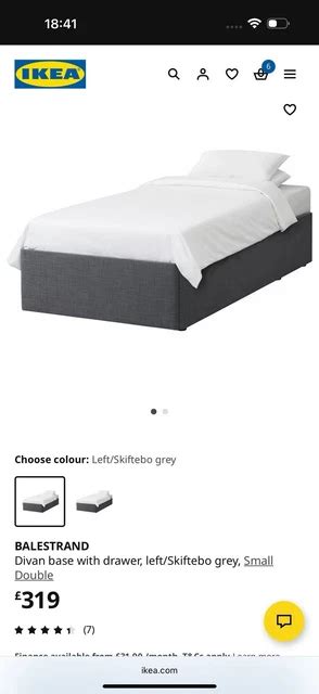 Ikea Small Double Bed Base With One Drawer Grey Material Divan Style