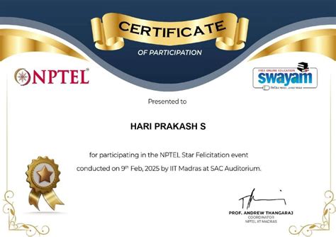 Nptel Iitmadras Continuouslearning Upskilling Education Nptelstar Gratitude S Hari Prakash