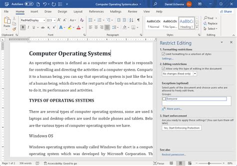 Editing And Formatting Restricted Document