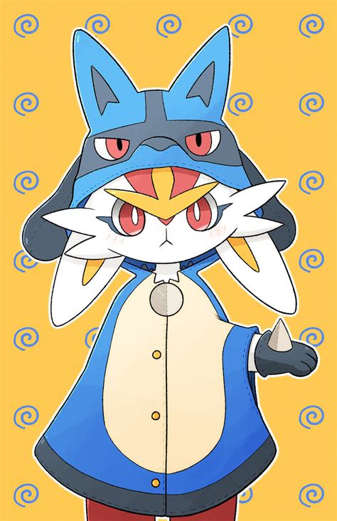 Omynoh Cinderace Lucario Nintendo Pokemon Highres Blush Closed Mouth Cosplay Furry Gen