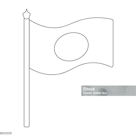 일본 국기 스케치 벡터 그림입니다 어린이를위한 색칠 공부책 중앙에 원형 디스크가있는 천 직물 국가의 국가 상징은 바람에 개발 격리된 흰색 배경의 윤곽선입니다 British
