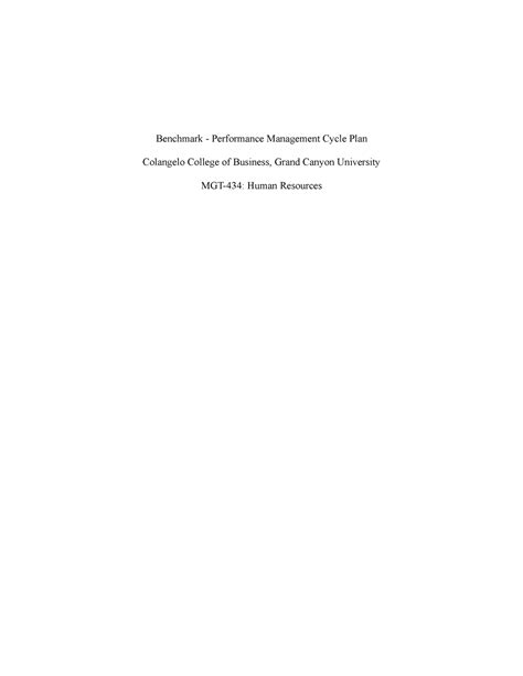 Benchmark Performance Management Cycle Plan Benchmark Performance