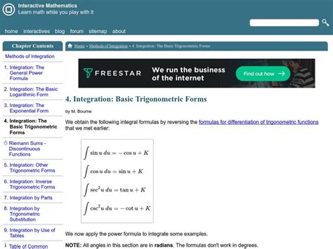 Interactive Mathematics Basic Trigonometric Form Of Integrals Activity