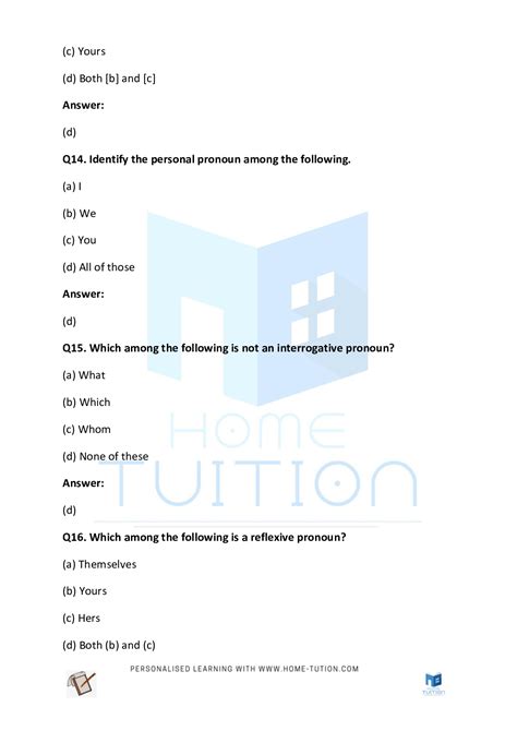 Cbse Worksheet For Class 5 English Pronoun Free Pdf Home Tution