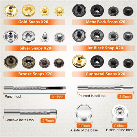 Alritz 120 Set 12 5mm Metal Button Snap Fasteners Kit With Tools 6 Color Leather Snaps For