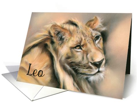 Leo Zodiac Sign Birthday Regal Male Lion Portrait Pastel Art Card