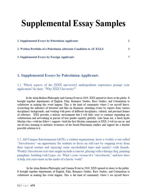 Supplemental Essay Samples Pdf