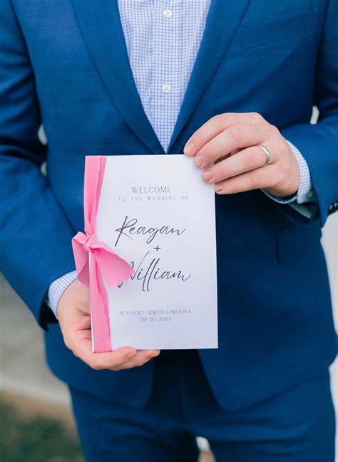 Modern Wedding Program With Chiffon Ribbon Customizable Made To Order Etsy