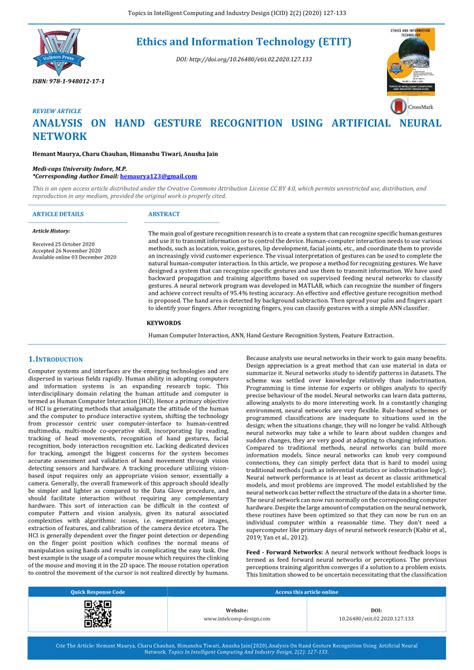 Pdf Analysis On Hand Gesture Recognition Using Artificial Neural Network