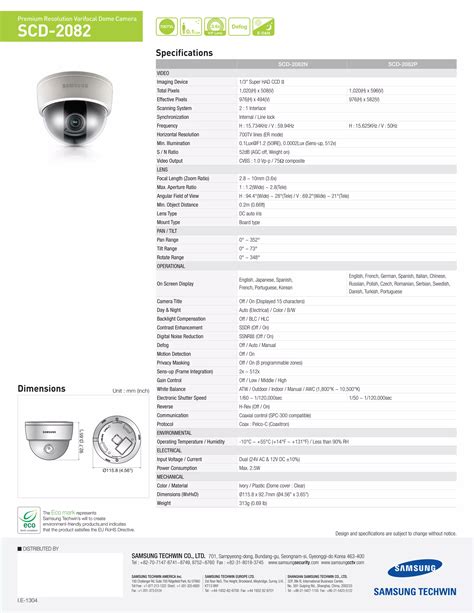 Samsung Techwin Scd 2082 Data Sheet Pdf