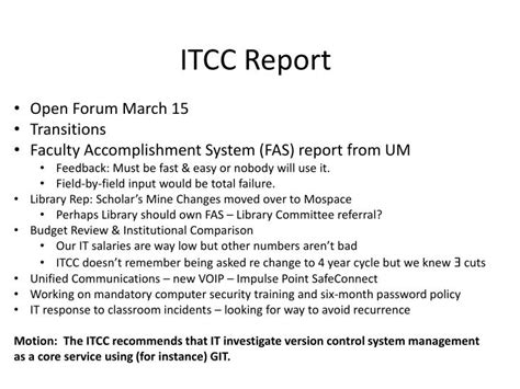 PPT ITCC Report PowerPoint Presentation Free Download ID