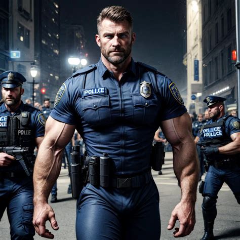 There Is A Man In A Police Uniform Walking Down The Street Seaart Ai