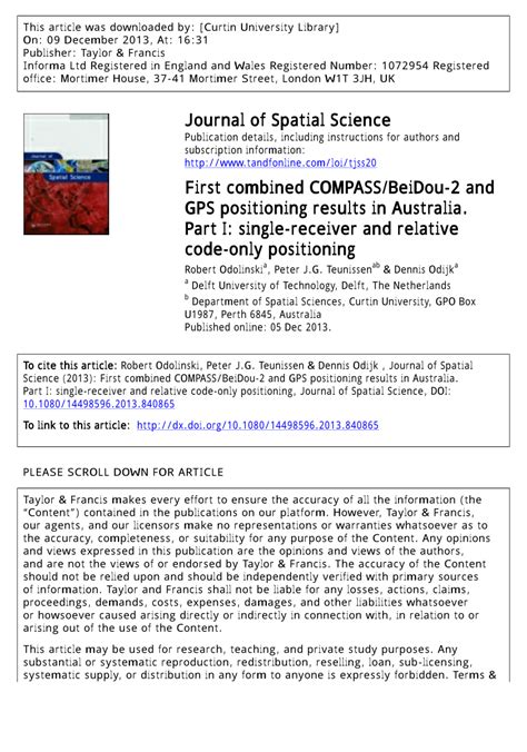 Pdf First Combined Compass Beidou 2 And Gps Positioning Results In Australia Part I Single
