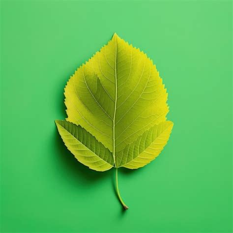 Premium Photo Single Leaf Flat In Green Flat Minimalist Background
