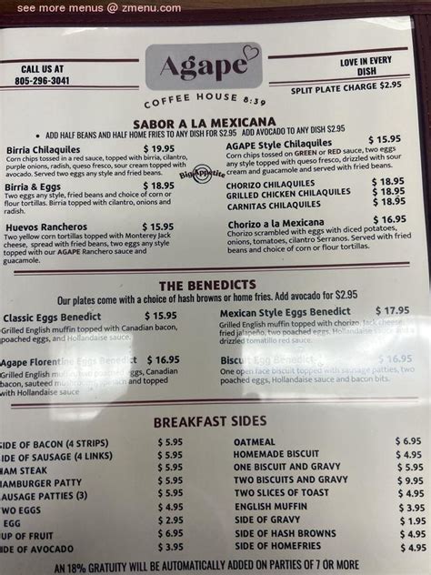 Online Menu Of Agape Coffee House 839 Restaurant Paso Robles