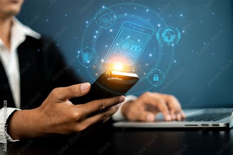 Cyber Security Network Technology Concept Businessmen Using Fingerprints To Access Personal