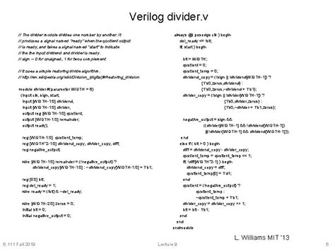 Pipelining Verilog 6 111 Fall 2019 Division Latency