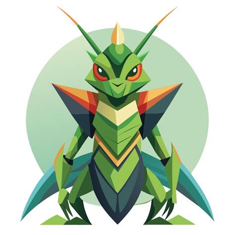 A Big Humanoid Grasshopper Pokemom Full Body Image White Background