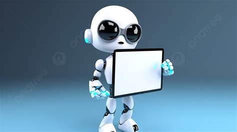 3d의 빈 태블릿 화면으로 당신을 환영하는 사랑스러운 보조 로봇 챗봇 봇 채팅 봇 배경 일러스트 및 사진 무료 다운로드 Pngtree