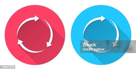 새로고침 빨간색 또는 파란색 배경에 긴 그림자가 있는 둥근 아이콘 Replay에 대한 스톡 벡터 아트 및 기타 이미지 Replay 개념 곡선 Istock