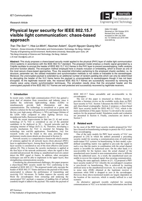 Pdf Physical Layer Security For Ieee 802157 Visible Light Communication Chaos Based Approach