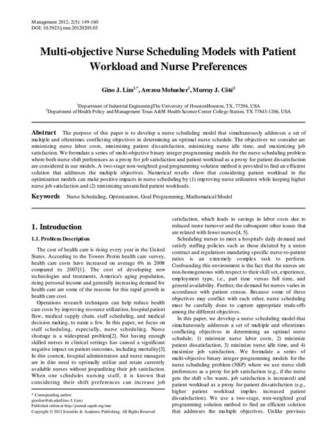 Solution Nurse Scheduling Optimization Goal Programming Mathematical