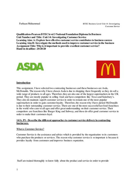 SOLUTION Btec Business Level 3 Unit 14 Investigating Customer Service