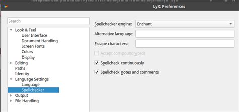 ubuntu spell checking in spanish on lyx not working tex latex
