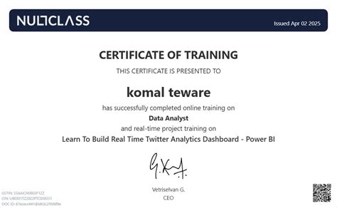 Dataanalytics Powerbi Learning Datavisualization Certification Komal T