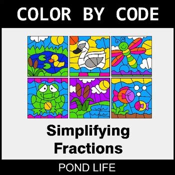 Simplifying Fractions Color By Code Coloring Pages Pond Life