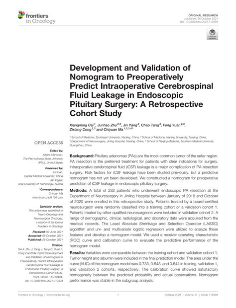 Pdf Development And Validation Of Nomogram To Preoperatively Predict