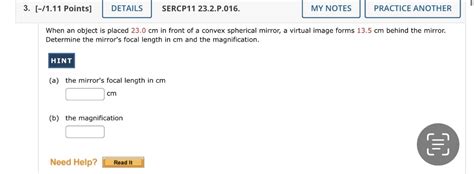 Solved When An Object Is Placed Cm In Front Of A Convex Chegg