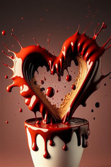 Hot Chocolate Heartshaped Splash In The Cup Dripping Oozing Melted Chocolate Valentine S Day