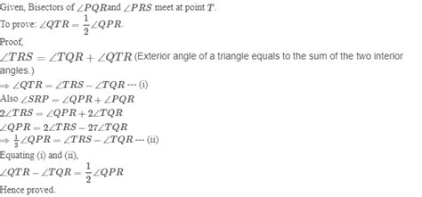 1 Fig 6 4 The Side Q R Of Delta P Q R Is Produced To Point S The Bisectors