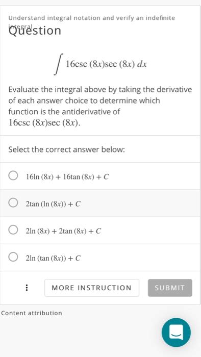 Solved Understand Integral Notation And Verify An Indefinite