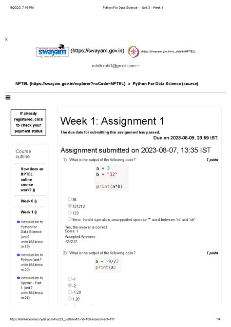 Assignment Week1 X Nptel Explorernccodenptel Python