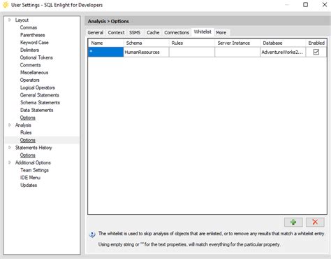 Analysis Settings Sql Enlight