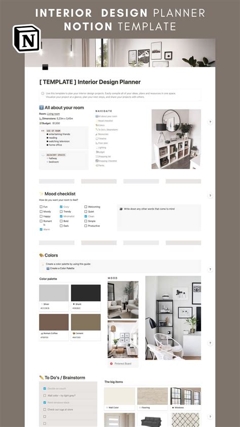 Notion Interior Design Planner Template Notion Planner Templates