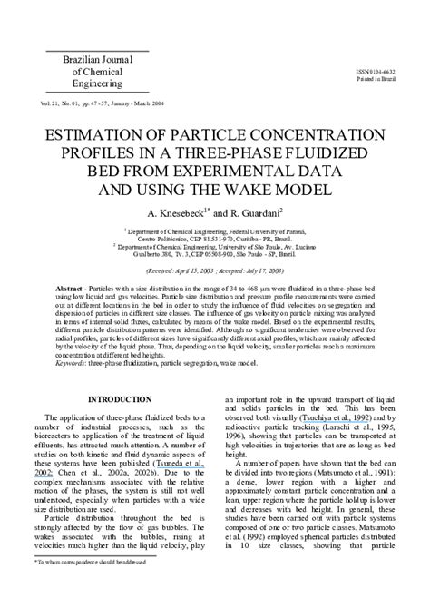 Pdf Estimation Of Particle Concentration Profiles In A Three Phase Fluidized Bed From