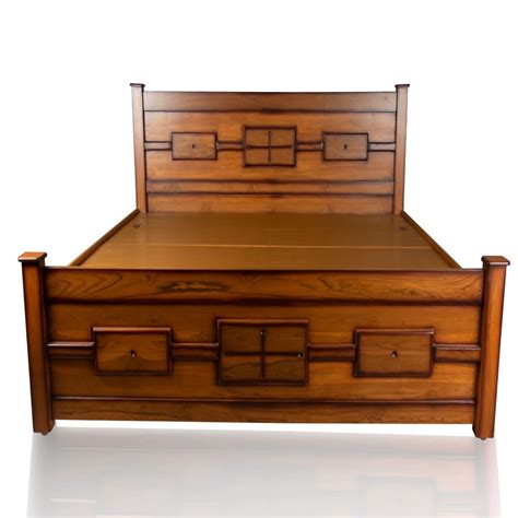 Saf Bd 02 Solid Teak Wood Cot Hydraulic Storage78x72naturalcotbed Set