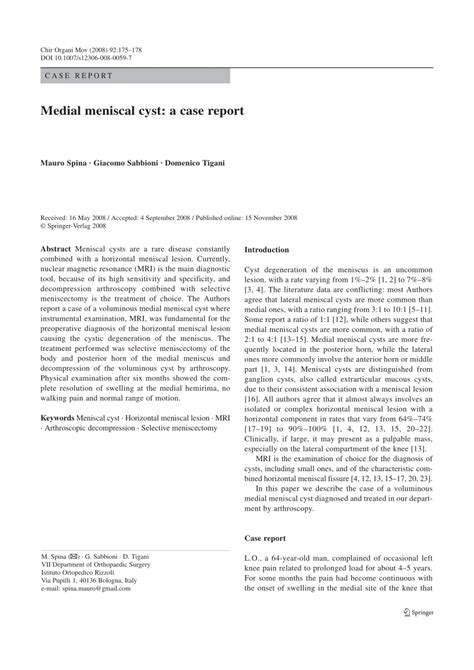 Pdf Medial Meniscal Cyst A Case Report
