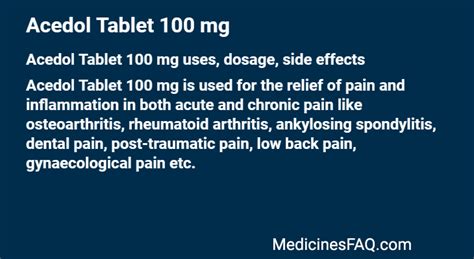 Acedol Tablet 100 Mg Uses Dosage Side Effects Food Interaction And Faq
