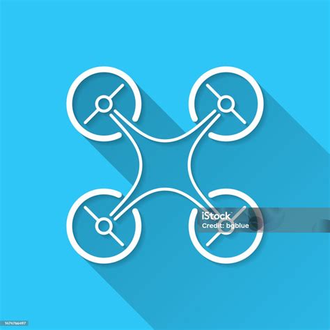 드론 쿼드콥터 파란색 배경에 아이콘 긴 그림자가 있는 평면 디자인 3차원 형태에 대한 스톡 벡터 아트 및 기타 이미지 3차원 형태 Multicopter 감시 Istock