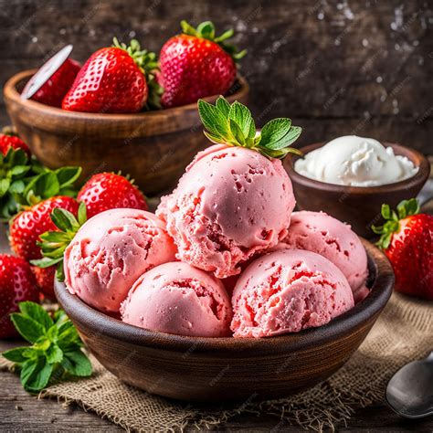 Premium Photo Strawberry Ice Cream Scoop With Fresh Strawberries And