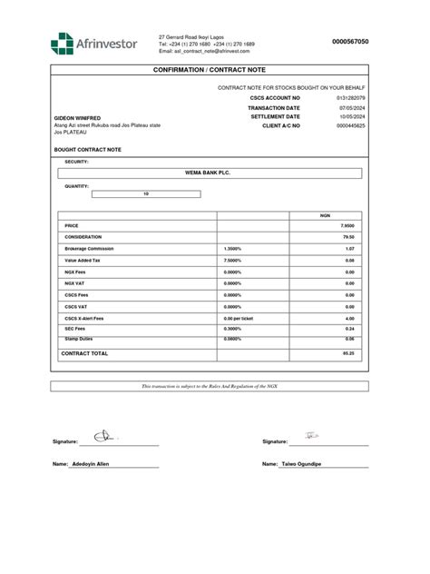 Contract Note 0000567050 Pdf Money Business