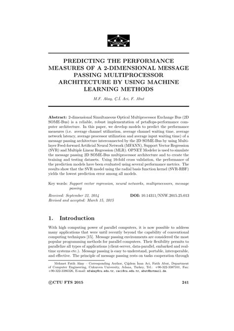 pdf predicting the performance measures of a 2 dimensional message passing multiprocessor