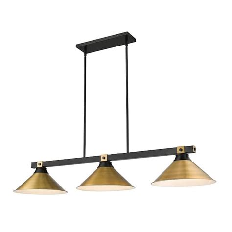 Bronte 54 In Matte Black Plus Rubbed Brass 3 Light Billiard Light With Rubbed Brass Metal