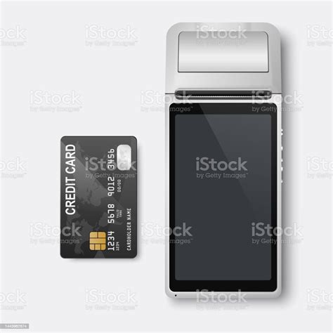 벡터 3d Nfc 지불 기계 및 신용 카드 와이파이 무선 지불 Pos 단말기 은행 결제 비접촉식 단말기의 기계 설계 템플릿 모형 탑 뷰 3차원 형태에 대한 스톡 벡터 아트